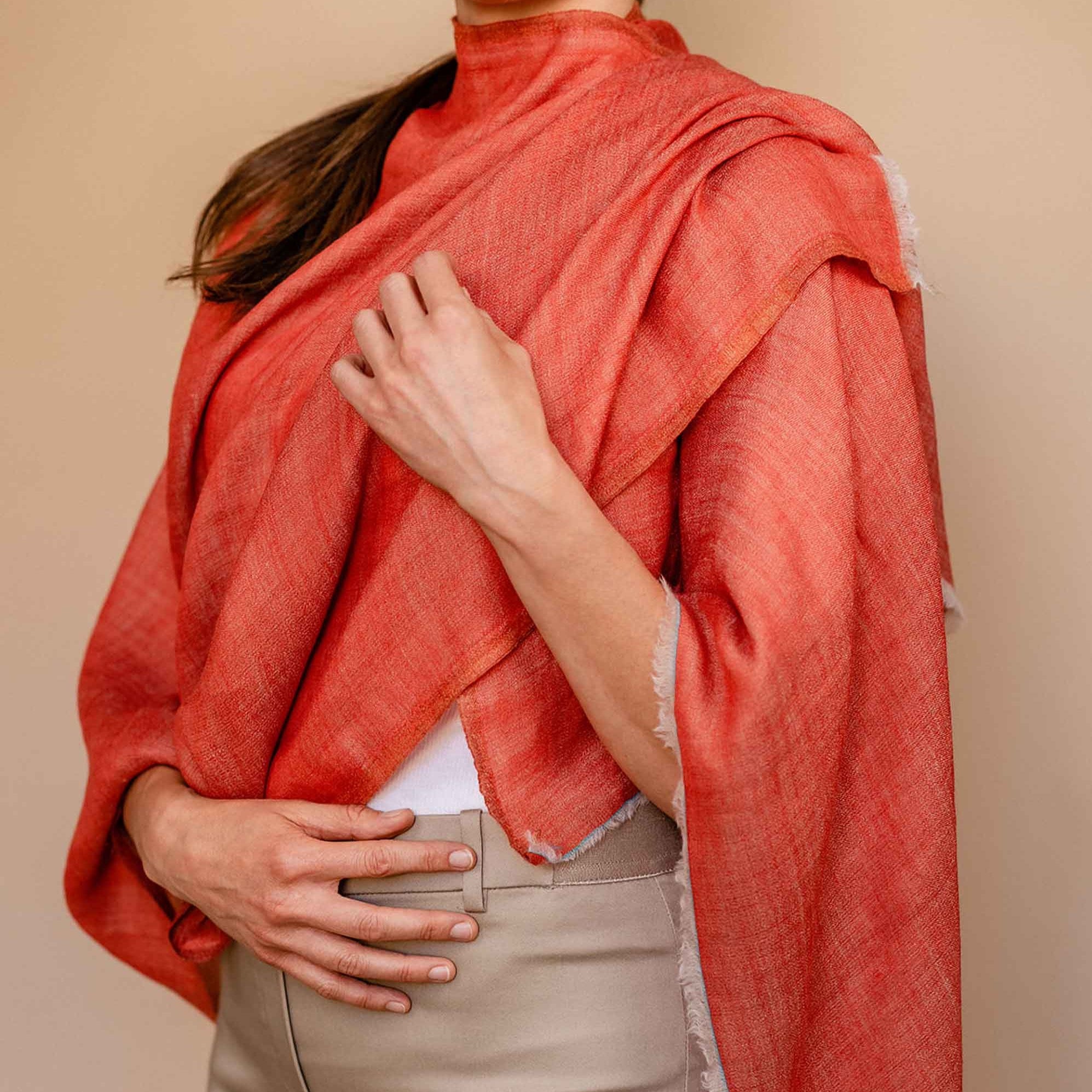 Embrace Beloved Gold Red Pure Wool Shawl Wrap - Prayer & Meditation Shawl