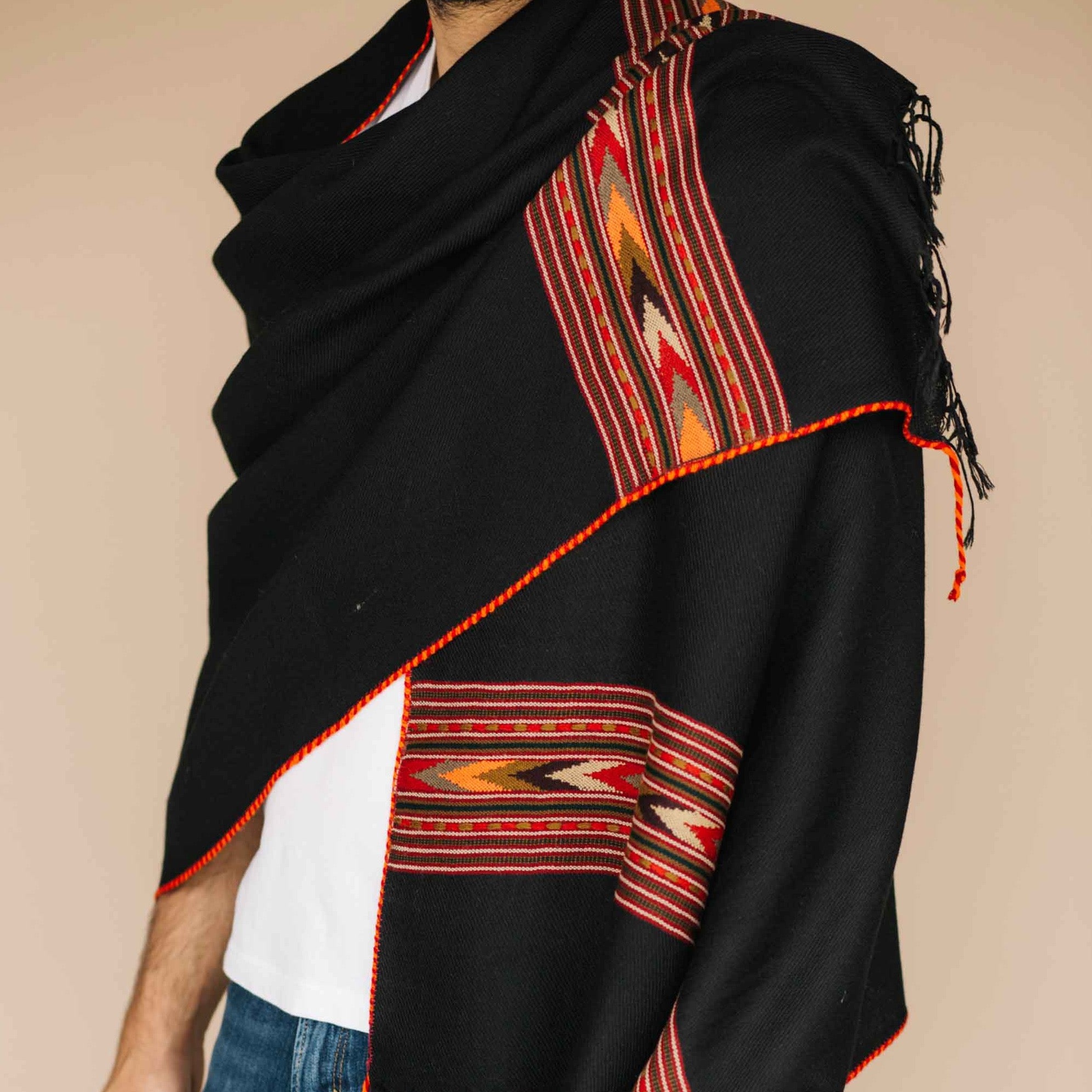 Embrace Powerful Black Pure Wool Shawl Wrap - Prayer & Meditation Shawl